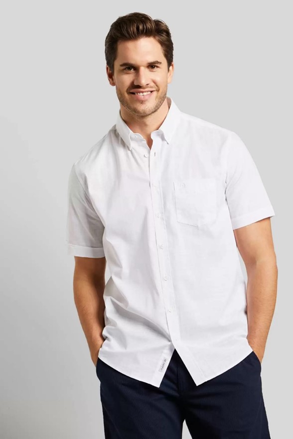 Bugatti Plain Button Short Sleeve Shirt White - G&S By Valentino